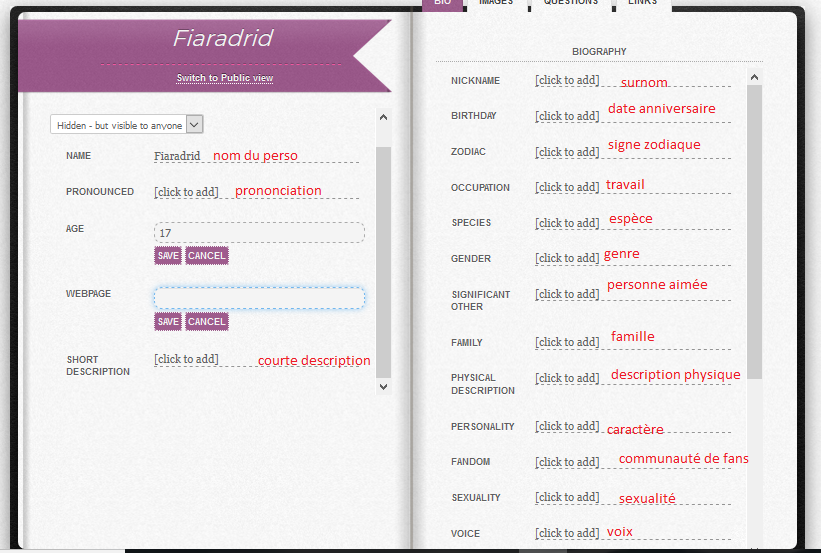Astuce : fiches personnages avec charahub | L'Imaginaerum de Symphonie